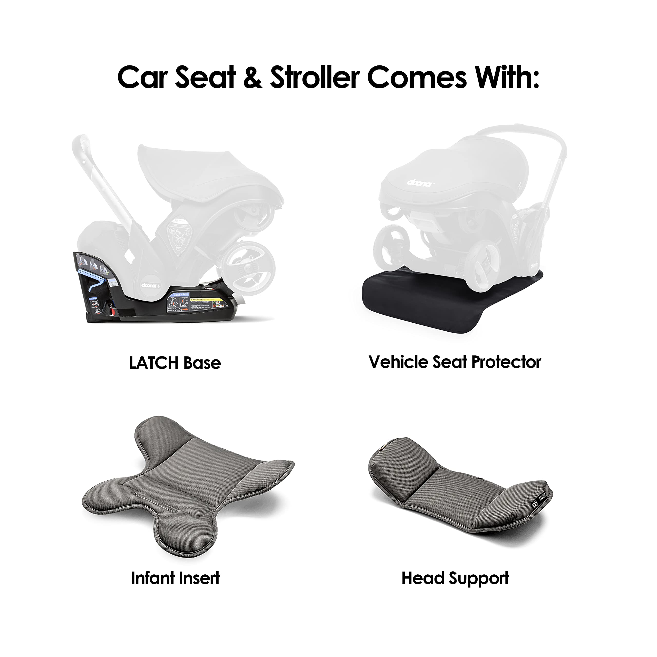 Doona Infant Car Seat, Latch Base and SensAlert Bundle - Rear Facing, Car Seat to Stroller in Seconds - Child Car Seat Alert Solution with App