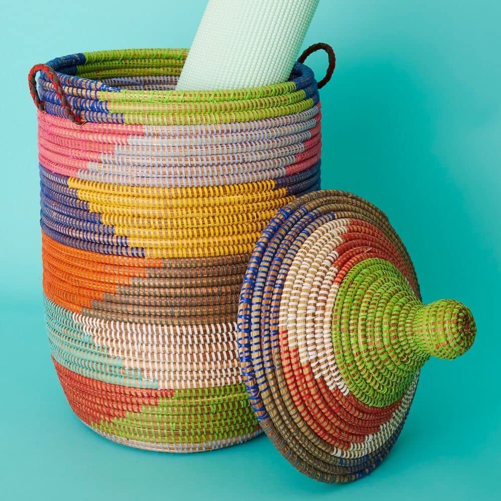 Handwoven Storage Basket Rainbow Colors (16" Small)