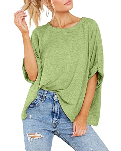 Women Oversized T-Shirt Summer Casual Short Sleeve Loose Tee Tops Light Green