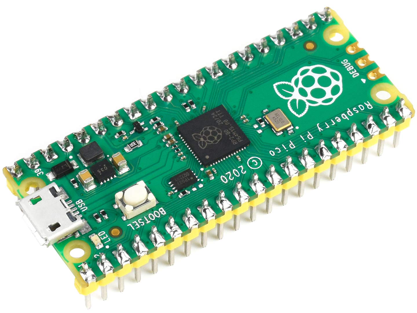 waveshare with Yellow Pre-Soldered Header Raspberry Pi Pico Microcontroller Board, RP2040 Chip,Dual-Core ARM Cortex M0+ Processor, Flexible Clock Running up to 133 MHz Support C/C++,MicroPython