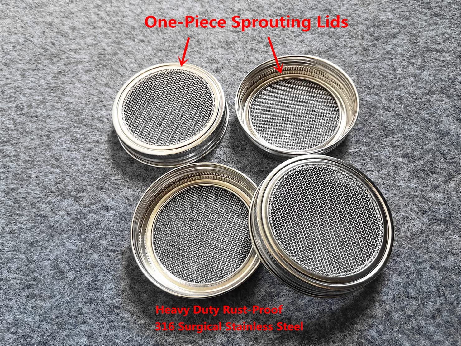 Mesh Strainer Sprouting Lids 316 Stainless Steel for Wide Mouth Mason Jars Canning Seed Sprouting Alfalfa Salad Sprouts Lid 4 Pack