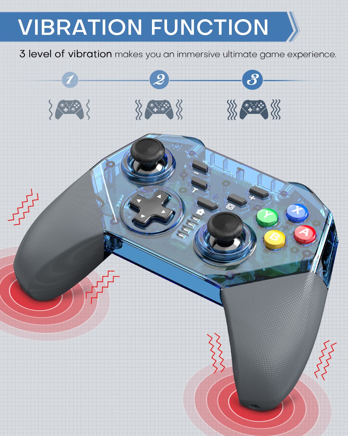 ISENPENK Wireless Controller for Switch, Pro Controller for Nintendo Switch/Switch Lite/PC, Bluetooth Gamepad Remote Joypad Handle with Ergonomic Grip/Wake-Up/Vibration/Turbo for Kids - Blue