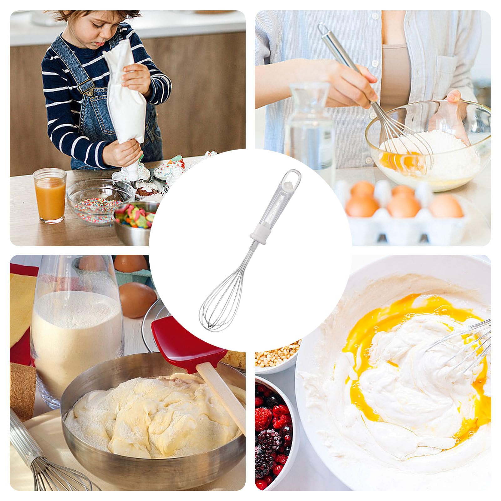 Egg Beaters Hand,Stainless Steel Whisk, Egg Beater Balloon Whisk Kitchen Tool With Soft Silicone Handle, Thick Durable Wired Whisk Utensil for Blending, Beating, Whisking, Frothing, Stirring & More