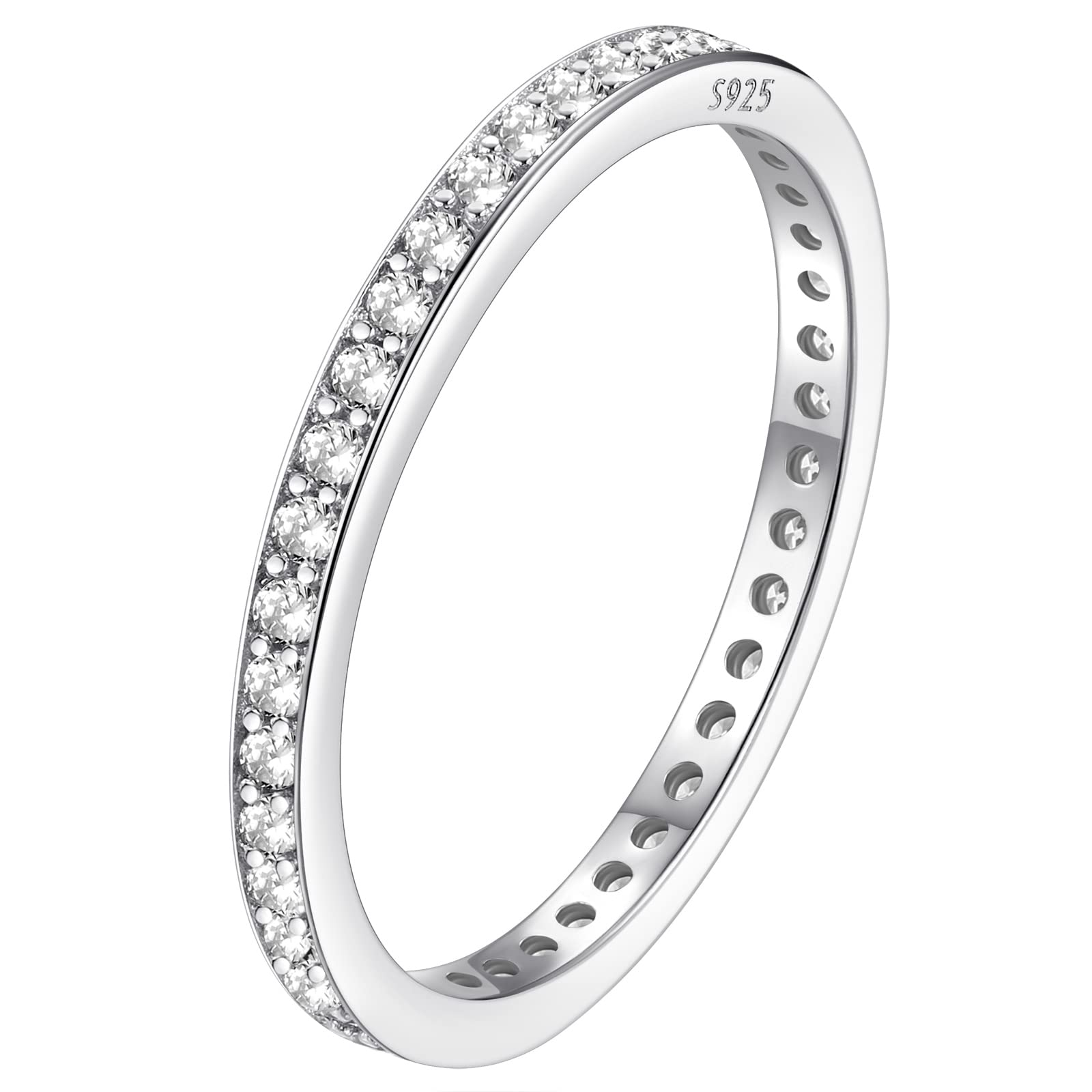 FindChic Sterling Silver Wedding Band Rings for Women, Thin CZ Stackable Eternity Ring, Fake Diamond Ring Size 7 Bling Jewelry