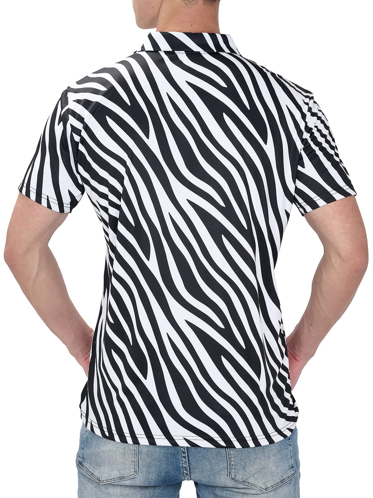 FRTCV Mens Polo Shirts Short Sleeve Zebra Print Golf Shirt with Pocket Wrinkle Free Size XL