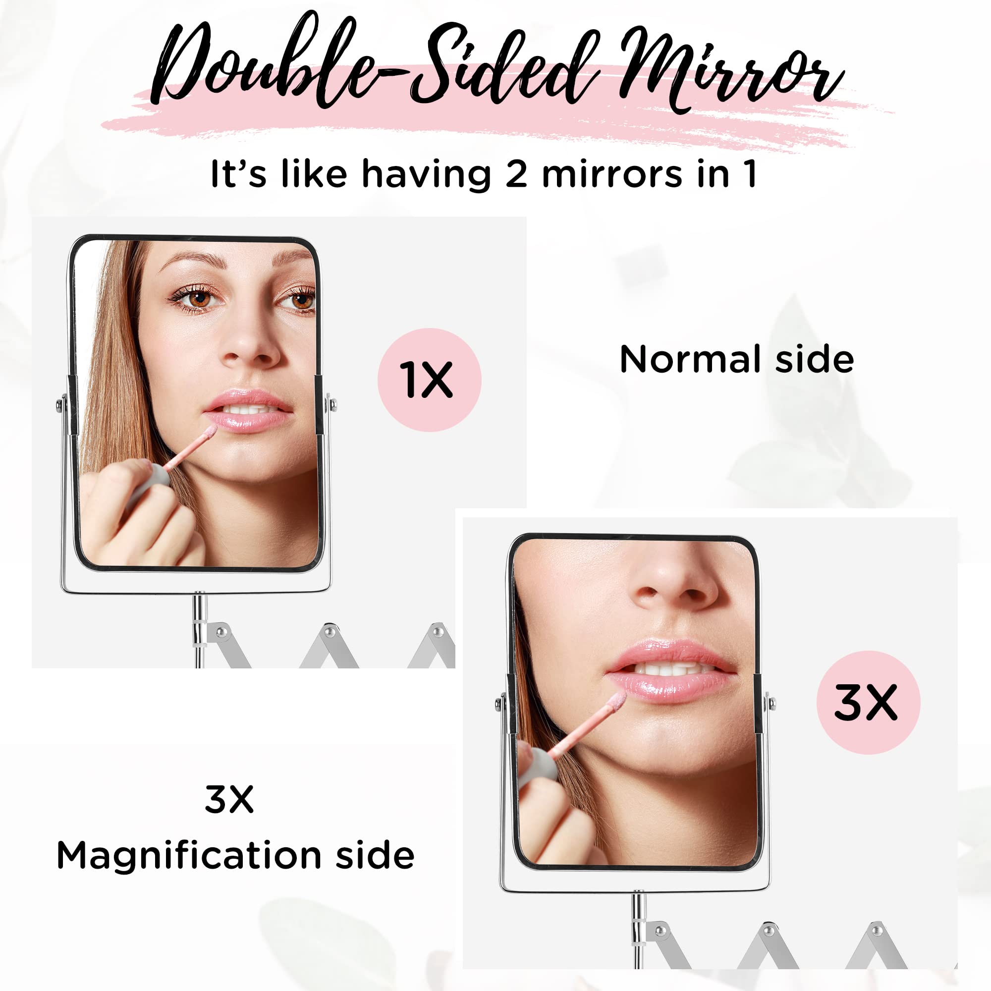 MIRRORVANA Wall Mounted Mirror for Shaving & Makeup, Double Sided 3X / 1X Magnifying and Hangable Fogless Shower Mirror for Shaving with 360° Swivel Hook for Hanging