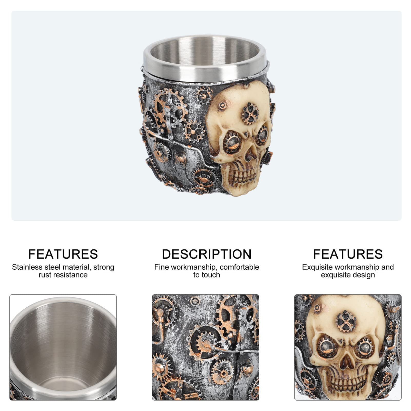 KALLORY Unbreakable Shaving Cup Men Mug Skull Wet Shaving Tool Pattern Stainless Cream for Soap Foaming Facial Cleansing Steel Lather Container Beard Bowl Cup Mens Shave Shaving Brush Bowl