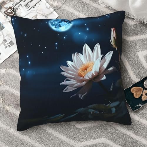 Flower and Moon Print Throw Pillow Cover Corduroy Soft Pillowcase with Hidden Zipper Decorative Cushion Covers for Sofa Living Room Home Decors 18"X18"