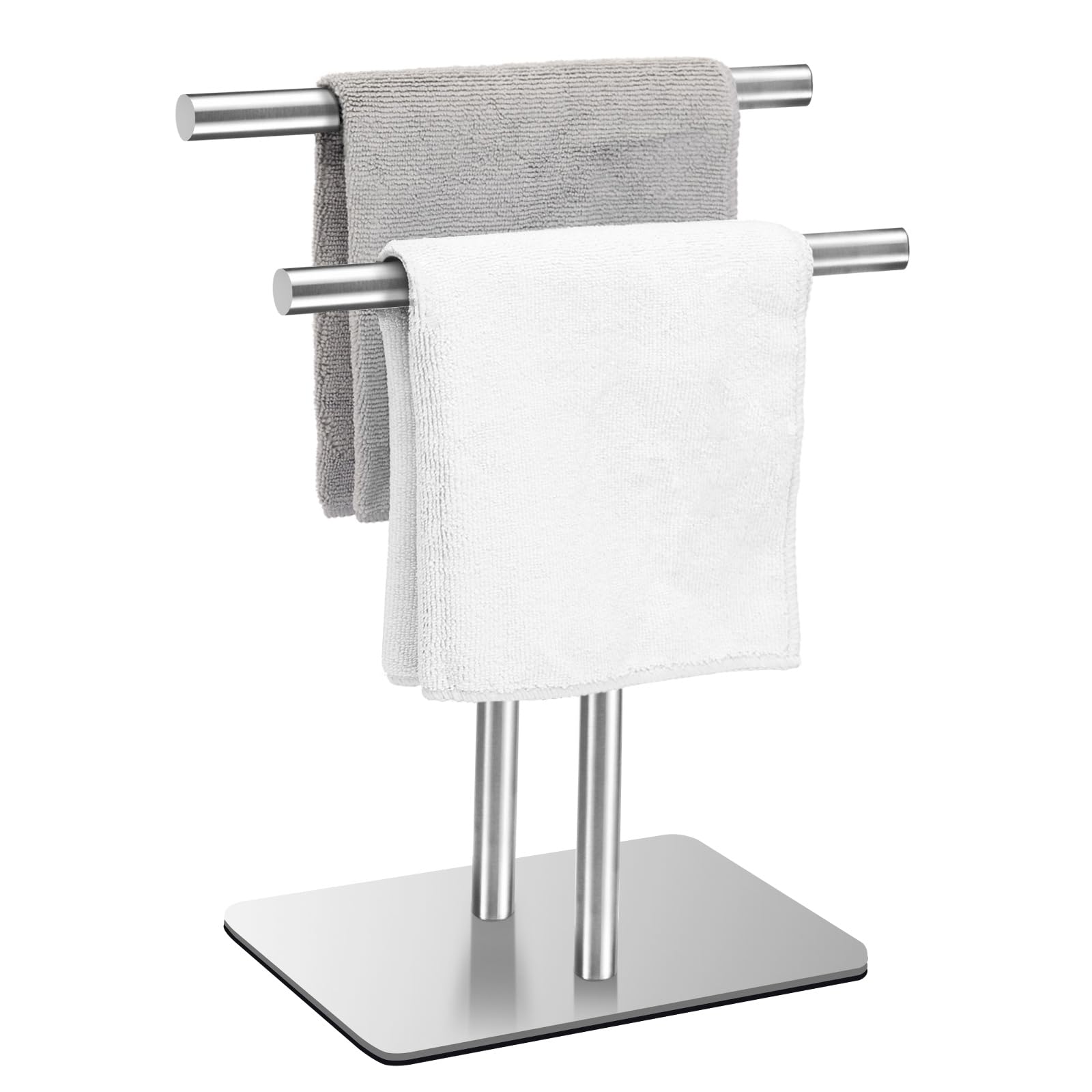 Square T-Shape Hand Towel Holder 2-Tier - Standing Hand Towel Rack for Bathroom or Kitchen Countertops, with SUS304 Stainless Steel Brushed Finish,Minimalist Style