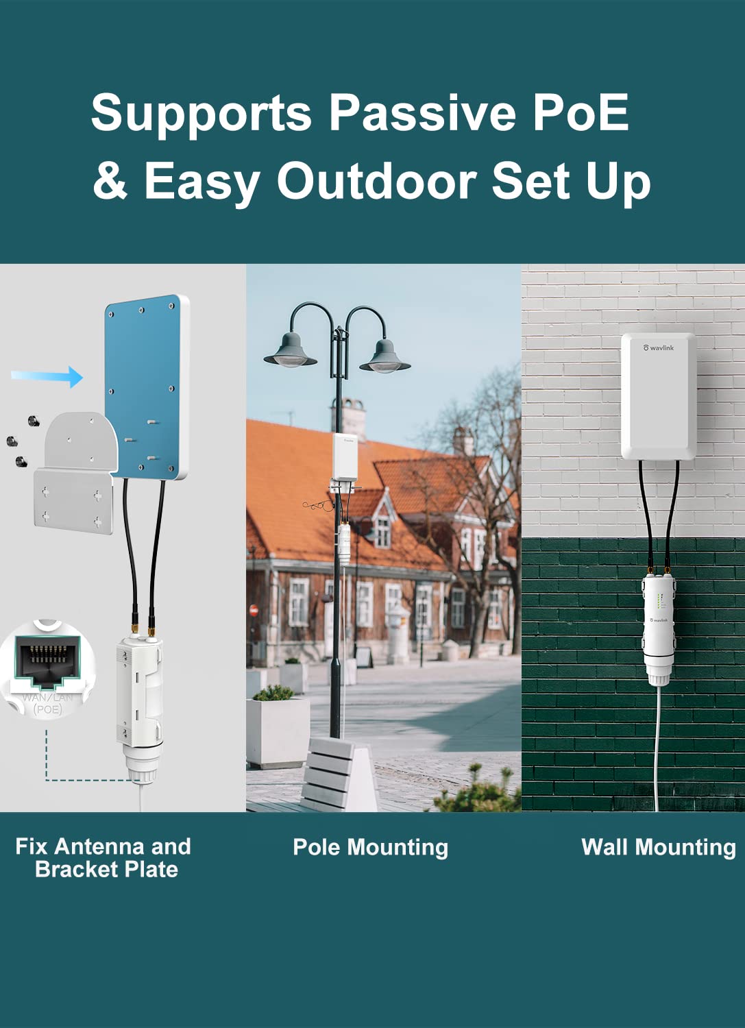 Wavlink Wireless 2.4GHz 300Mbps Long Range Weatherproof Outdoor AP/Repeater CPE Kit for PtP and PtMP Transmission | Point to Point WiFi Bridge | 2 * 2 MIMO 11dBi Antenna, 1.5km | Passive PoE Powered