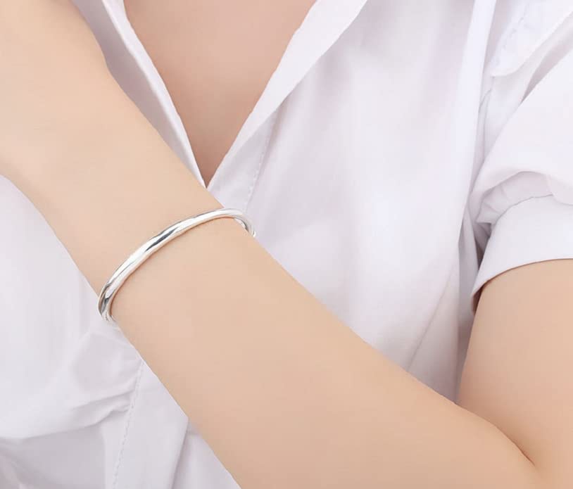 Harlorki Women Lady's 925 Silver Plated Simple Fashion Adjustable Wrist Bangle Cuff Bracelet