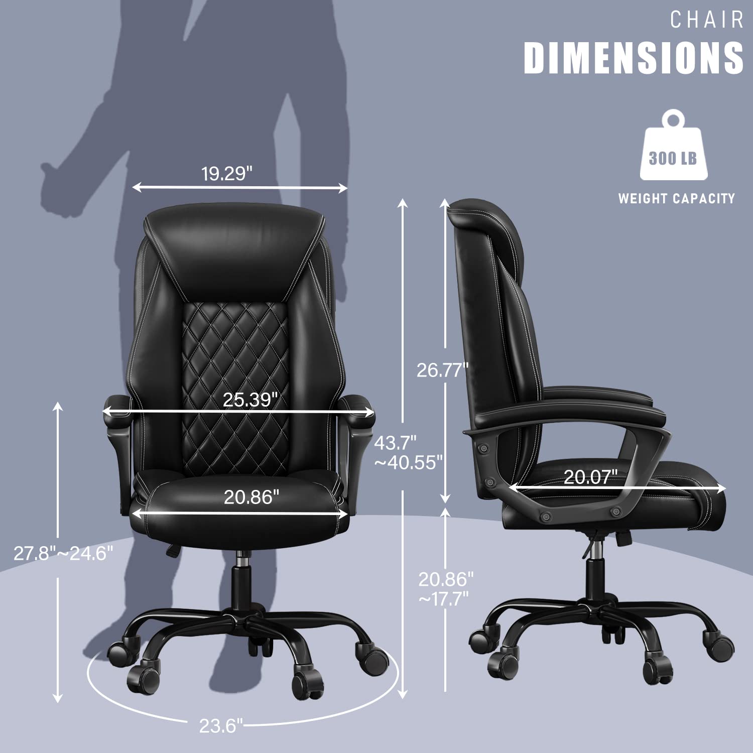 Ergonomic Office Chair High Back Home Office Desk Chair with Wheels Computer Chair with Lumbar Support PU Leather Executive Office Chair,Black