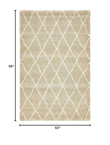 Unique Loom Rabat Shag Collection Modern Tribal Moroccan Inspired Plush & Soft Geometric Design Area Rug (5' 0 x 8' 0 Rectangular, Taupe/ Ivory)