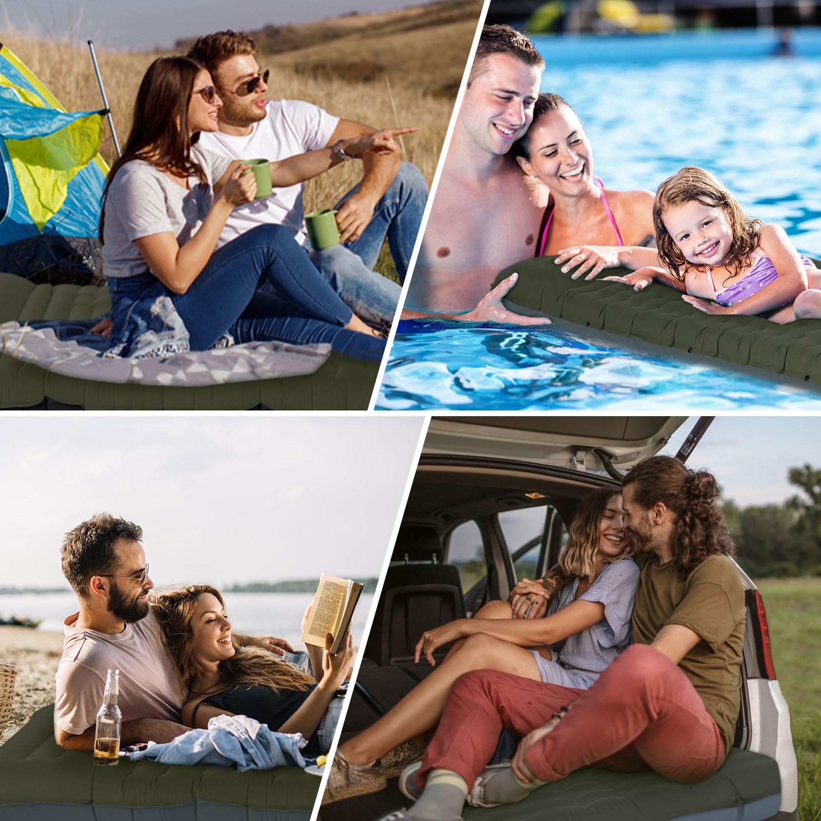 GGOV Double Sleeping Pad for Camping with Built-in Foot Pump, Extra Thick 4.7 Inch Inflatable Sleeping Pat and Pillow for Backpacking, Hiking, and Traveling
