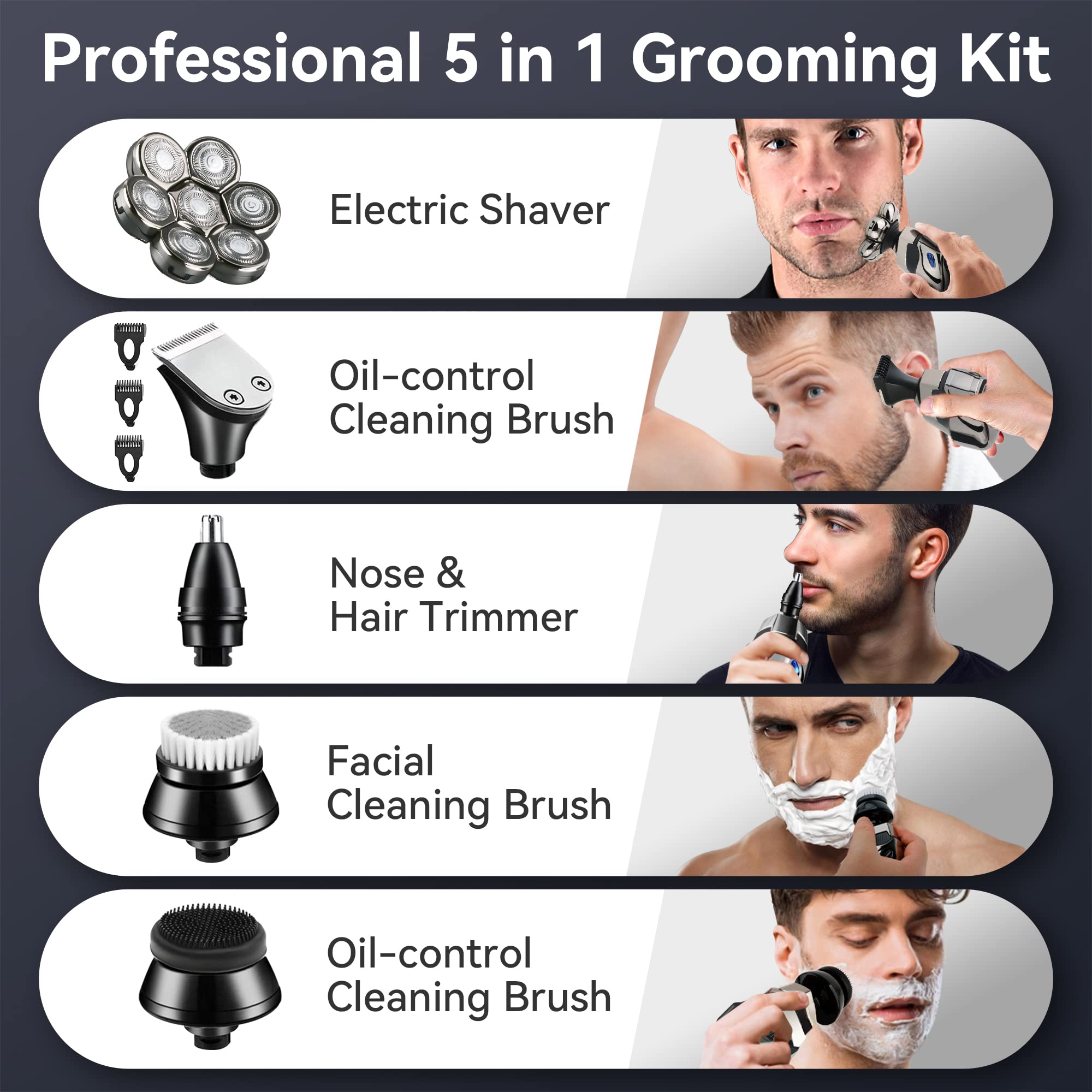 WeChip Head Shaver 7D 5-in-1 Head Shavers for Bald Men with Nose Hair Sideburns Trimmer, Floating Head Razors for Bald Men Waterproof Wet & Dry, LED Display, Cordless, Rechargeable