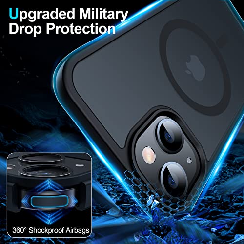 VOFATA Magnetic for iPhone 14 Case for iPhone 13 Case [Military Grade Drop Tested][Compatible with MagSafe] Shockproof Protective Translucent Matte Hard Back Slim Thin Phone Cover 6.1 inch, Black