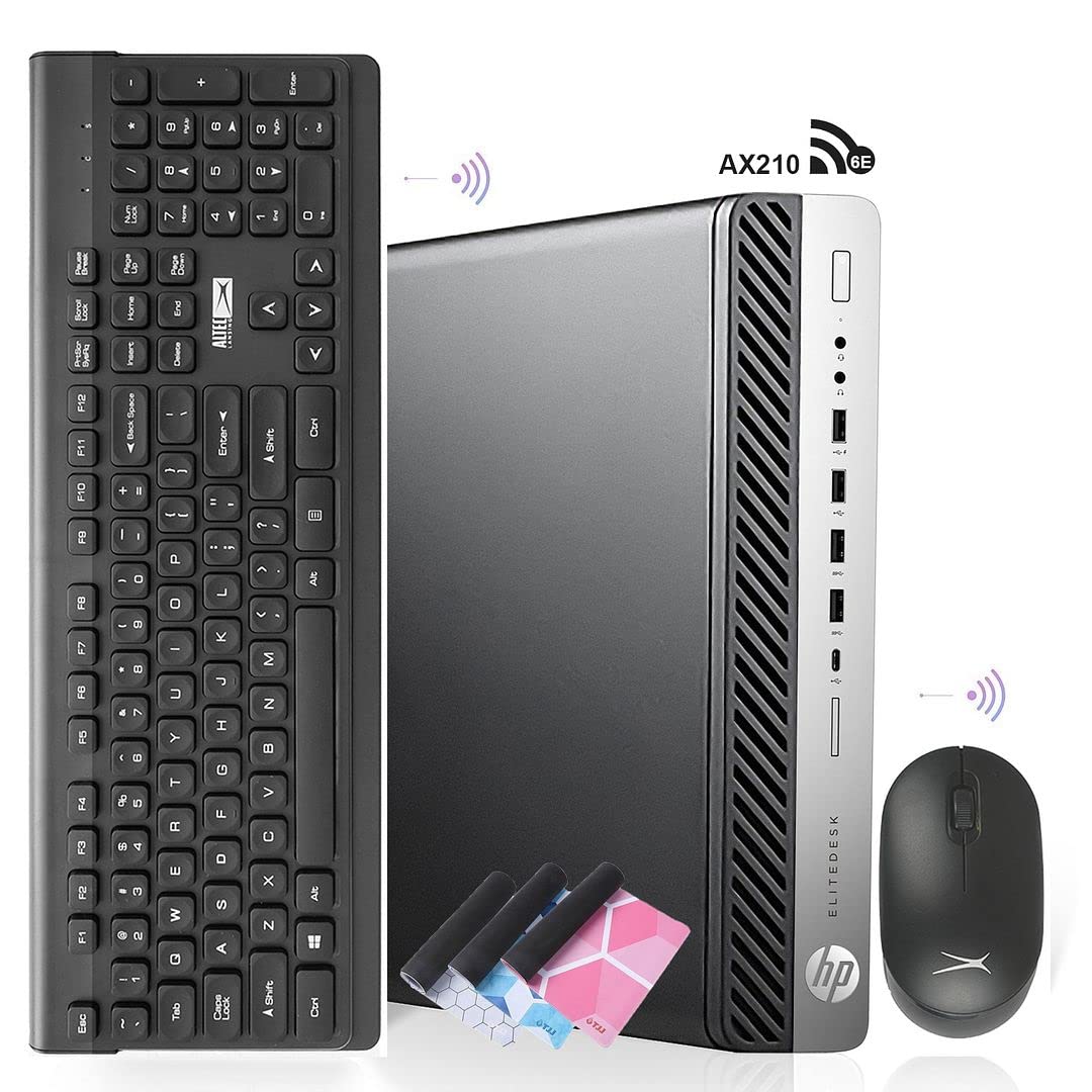HP Micro PC EliteDesk 800 G4 Windows 11 Tiny Desktop,i5 Hexa-Core Mini Business Computers 32GB Ram 1TB NVMe M.2 SSD,WiFi,BT,HDMI,DP,USB-C,4K Support,Wireless K&M + TJJ Mouse PAD(Renewed)
