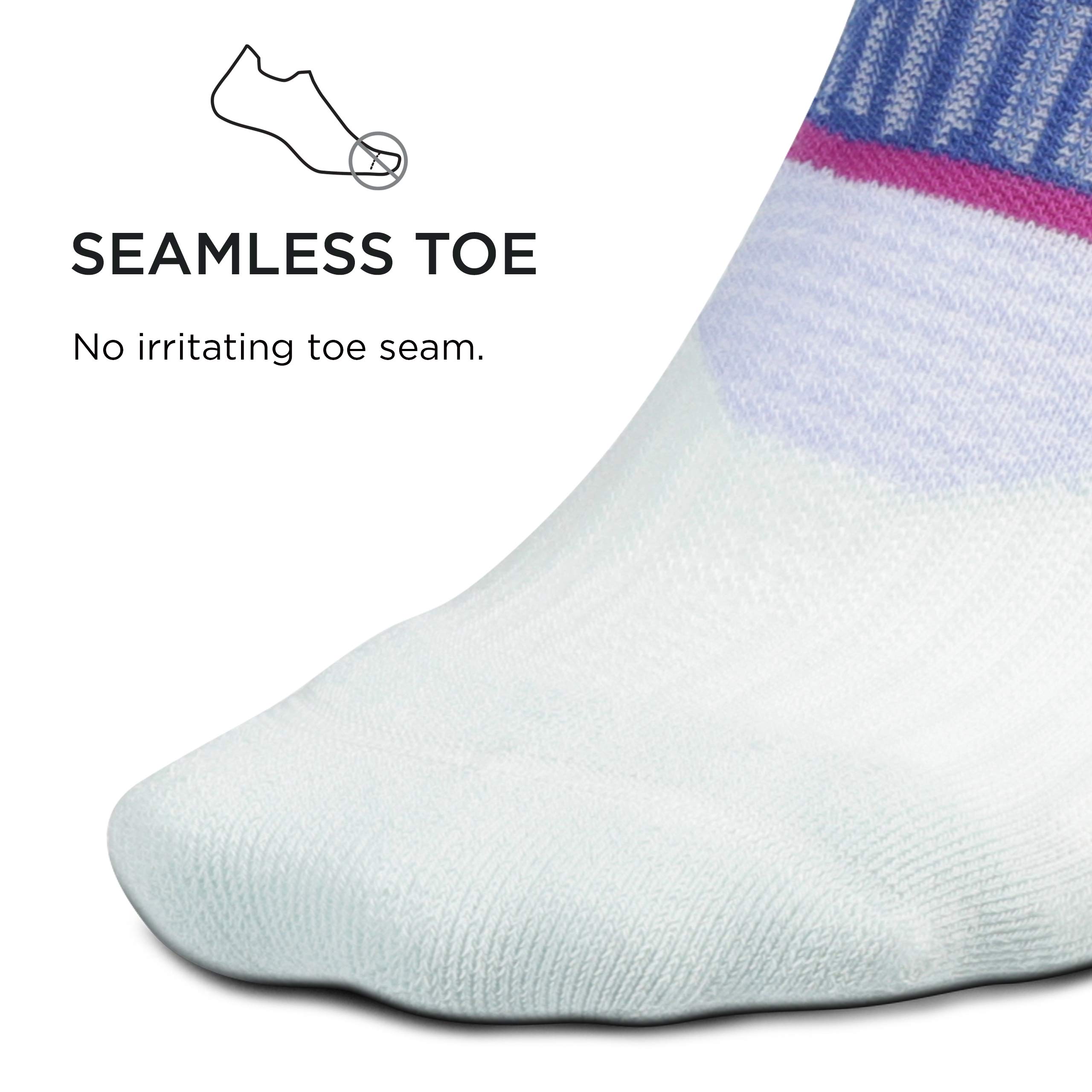 Feetures Elite Max Cushion No Show Tab Thin Stripe- Running Socks for Men & Women, Targeted Compression, Moisture Wicking - Small, Blue Moon