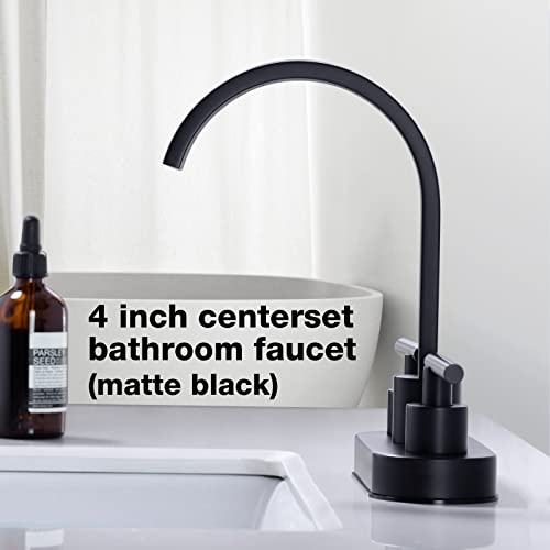TRUSTMI Bathroom Faucet Matte Black 2 Handle Lavatory Basin Sink Faucet Swivel Waterfall 4 Inch Centerset Vanity Faucet with Overflow Pop Up Drain Assembly