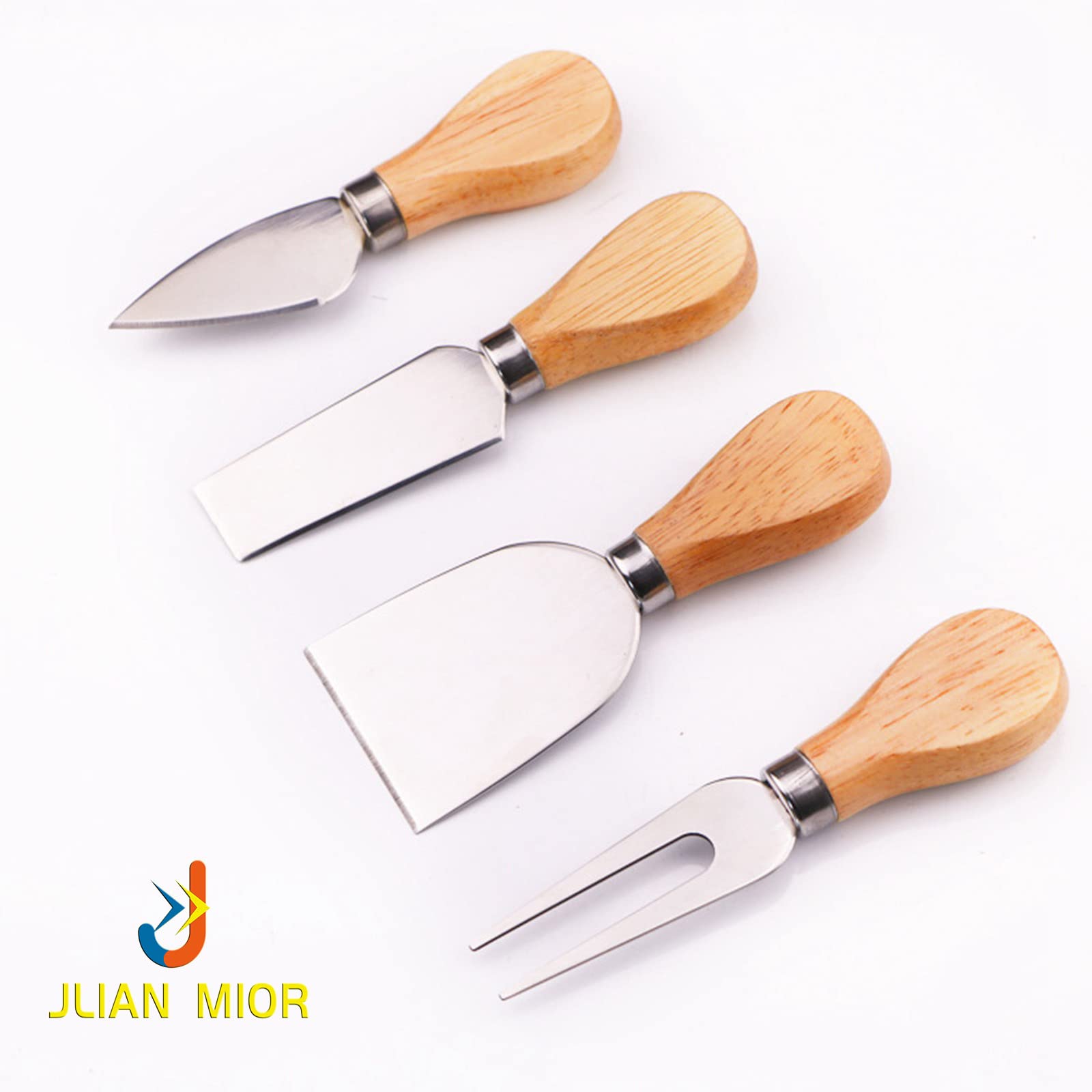JLIAN MIOR Exquisite 4-Piece Cheese Knives Set,Complete Stainless Steel Cheese Knife Collection(Acacia Wood Handle),Gift-Ready