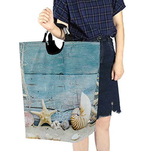 xigua Sea Beach Laundry Hamper with Handle Collapsible Laundry Basket Freestanding Clothes Hamper Storage Basket for Toys Clothes Organizer
