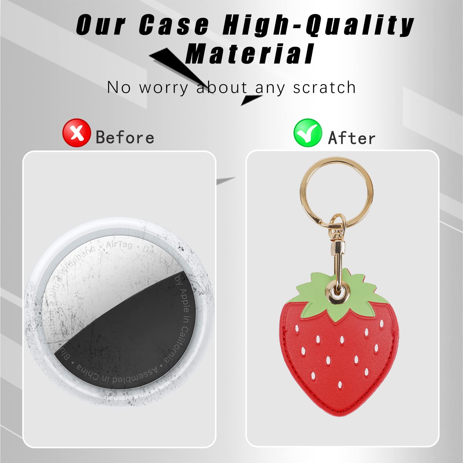 Leather Keychain Protective Cover Compatible with Apple AirTag, GPS Air Tag Tracker Holder with Braided Rope Keychain, Anti-Scratch Finder Airtag Case Accessories for Backpack Keys(Strawberry)