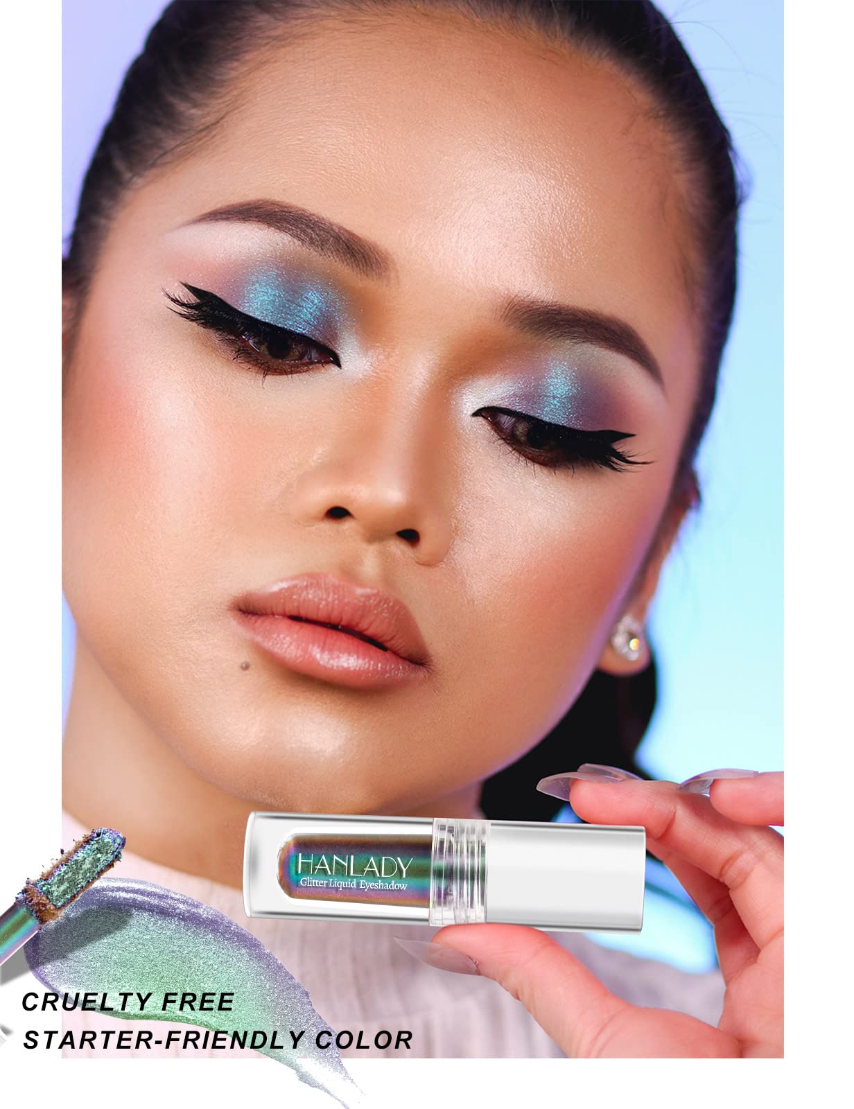 HANLADY Chameleon Eyeshadow Liquid Glitter Eye Makeup, Glitter Eyeshadow Intense Color Shifting Long Lasting with No Creasing, Quicky Dry & High Pigmented Shimmer Eye Shadow, Galaxy