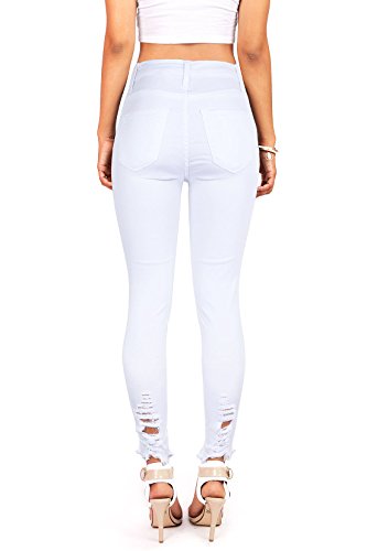 Vibrant Women’s Denim Skinny Jeans – Stretch High Waisted Raw Edges Heavy Distressed Ripped Casual Slim Fit Pants VP1213 White 9