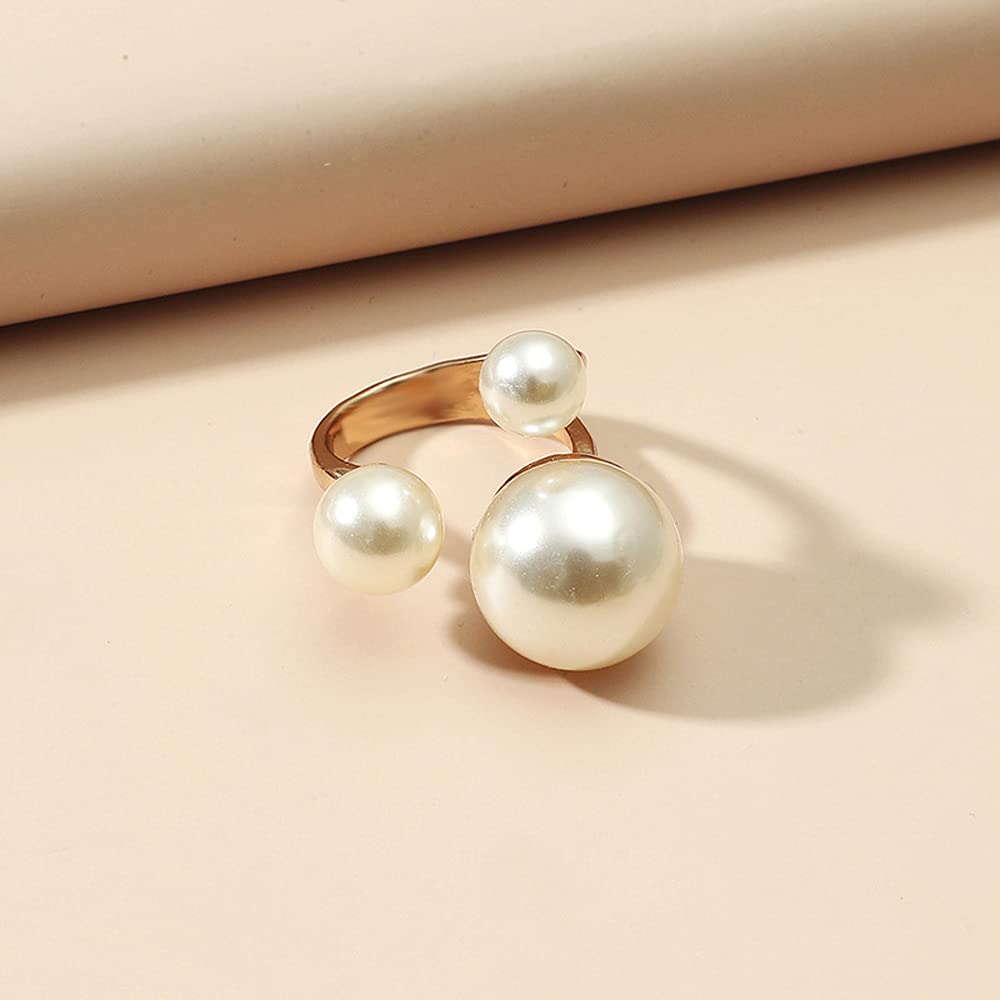 GUAFEIH Women Fashion White Pearl Opening Adjustable Ring Imitation Pearl Opening Ring Christmas Valentine's Day Gift