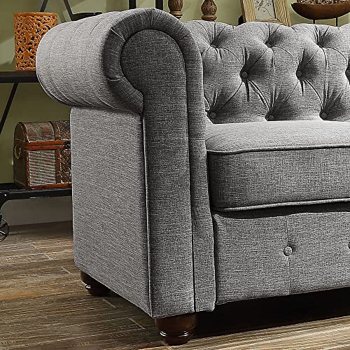 Rosevera Genevieve Upholstered Fine Polyester Collection Tufted Loveseat Couch, Contemporary Chesterfield Armrest,Sectional Sofa for Living Room Apartment, 3SEAT, Linen Gray 3SEAT