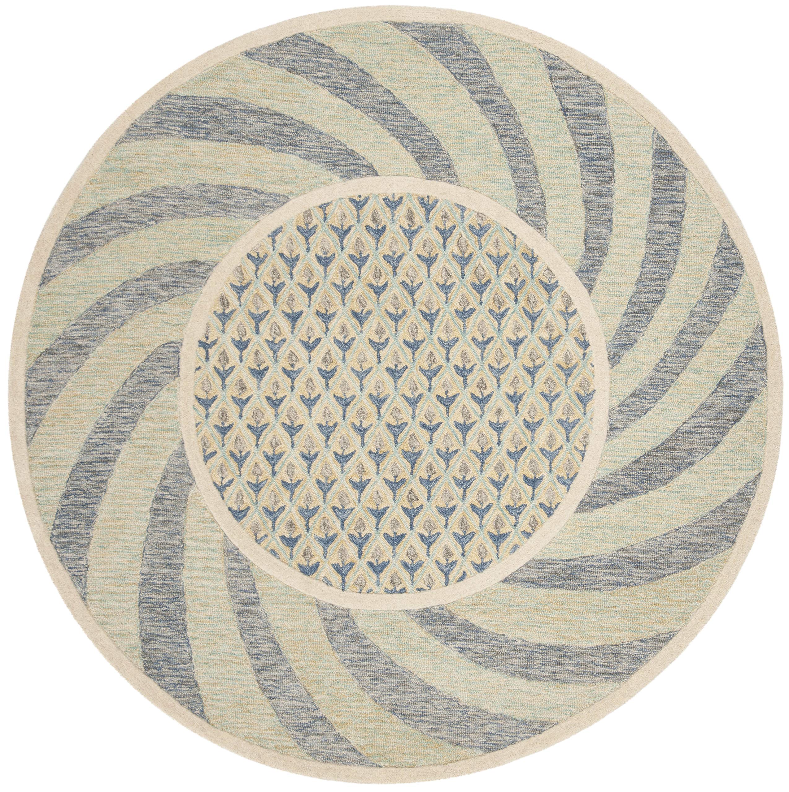 SAFAVIEH Novelty Collection 5' Round Ivory Blue/Gold NOV108D Handmade Premium Wool Area Rug