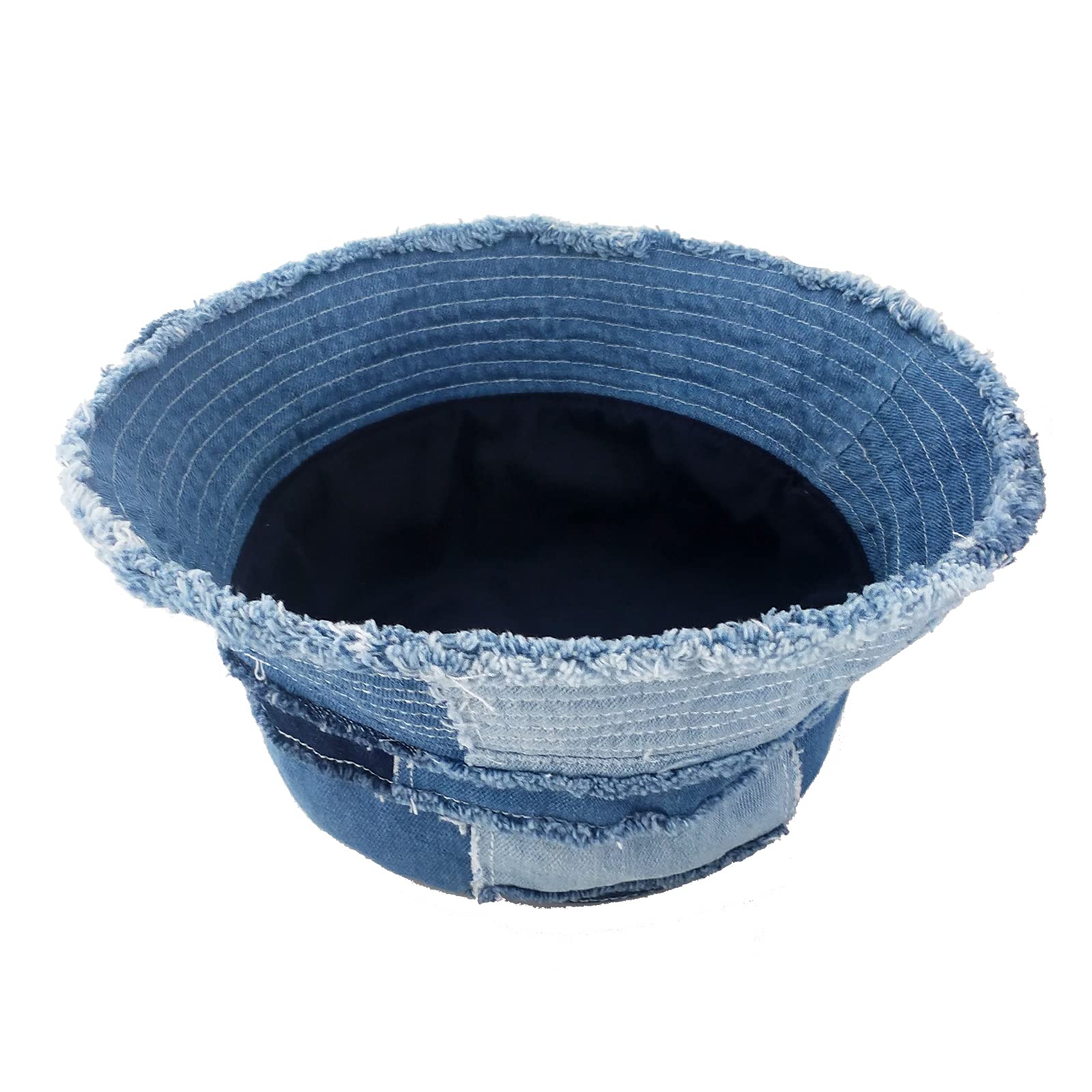 GuanGu Ripped Denim Bucket Hats for Women Washed Packable Summer Beach Sun Hats Mens Bucket Hat for Travel(Classic Denim L/XL)