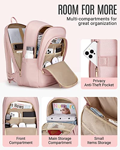 LIGHT FLIGHT Women Backpacks Laptop Backpack for Women 17.3 inches Computer Bags for Work Travel College, Gifts for Women, Pink