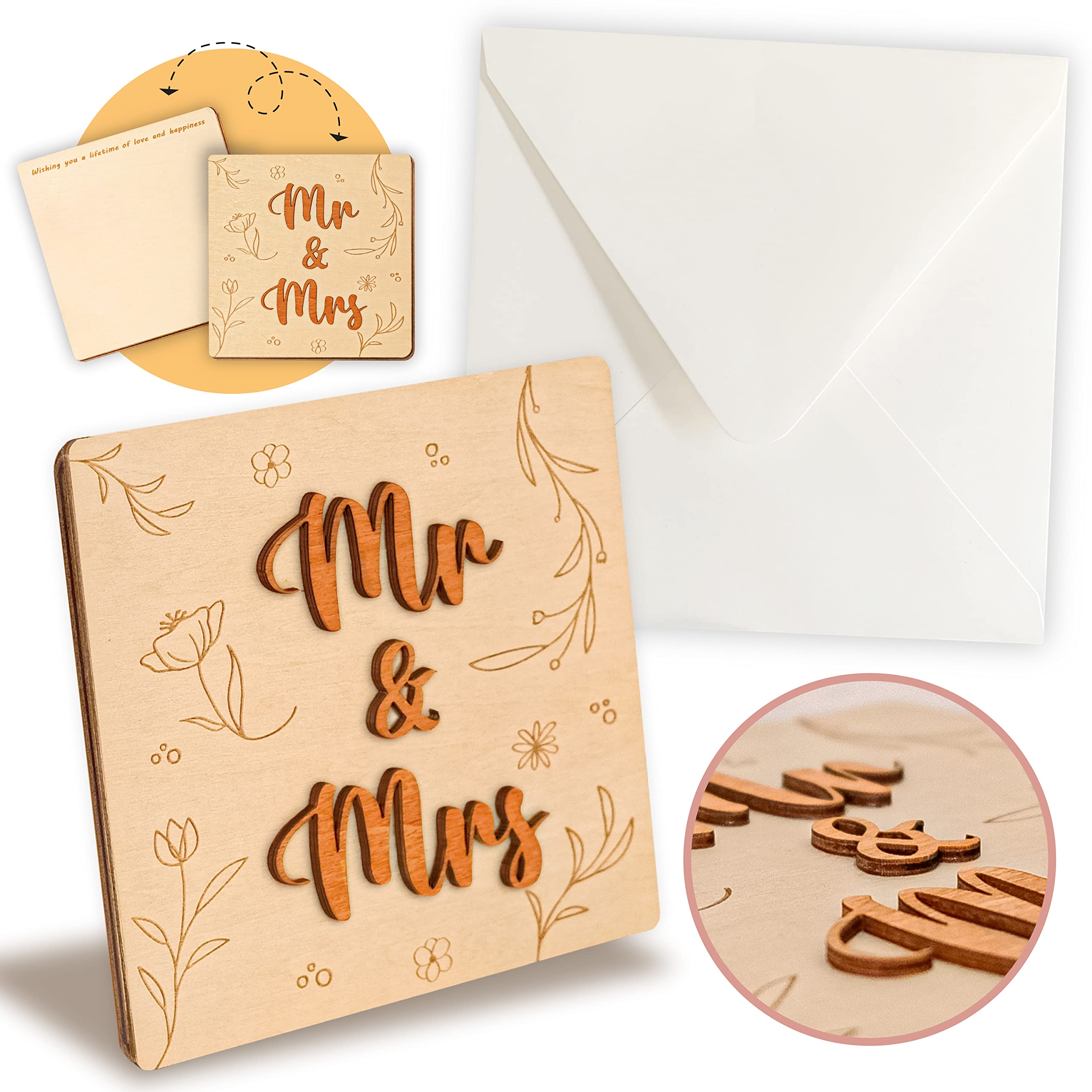 STOFINITY Congratulations Wedding Card for Couple - Wedding Cards for Bride And Groom, Wood Bridal Shower Card, Mr & Mrs Wedding Shower Card Gift, Wedding Day Greeting Cards Gifts