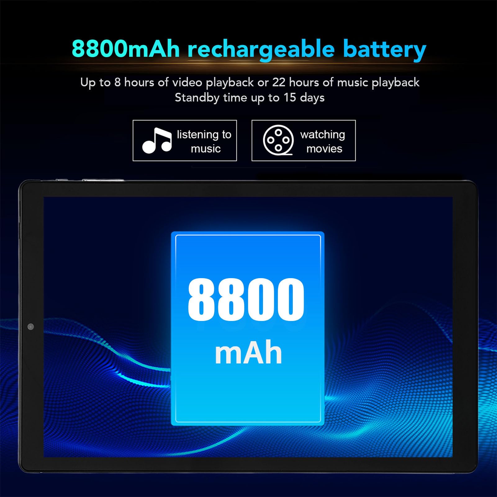 FOLOSAFENAR Tablet Computer, 10.1 Inch Tablet 5G WiFi Front 2MP Rear 5MP 1960x1080 100-240V 6GB 128GB for Android 12.0 for Photograph (US Plug)