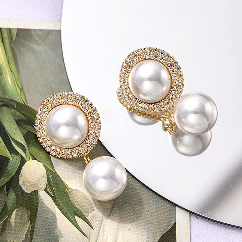 Full Diamond Big Imitation Pearl Stud Earrings Rhinestone Crystal Pearl Stud Earrings