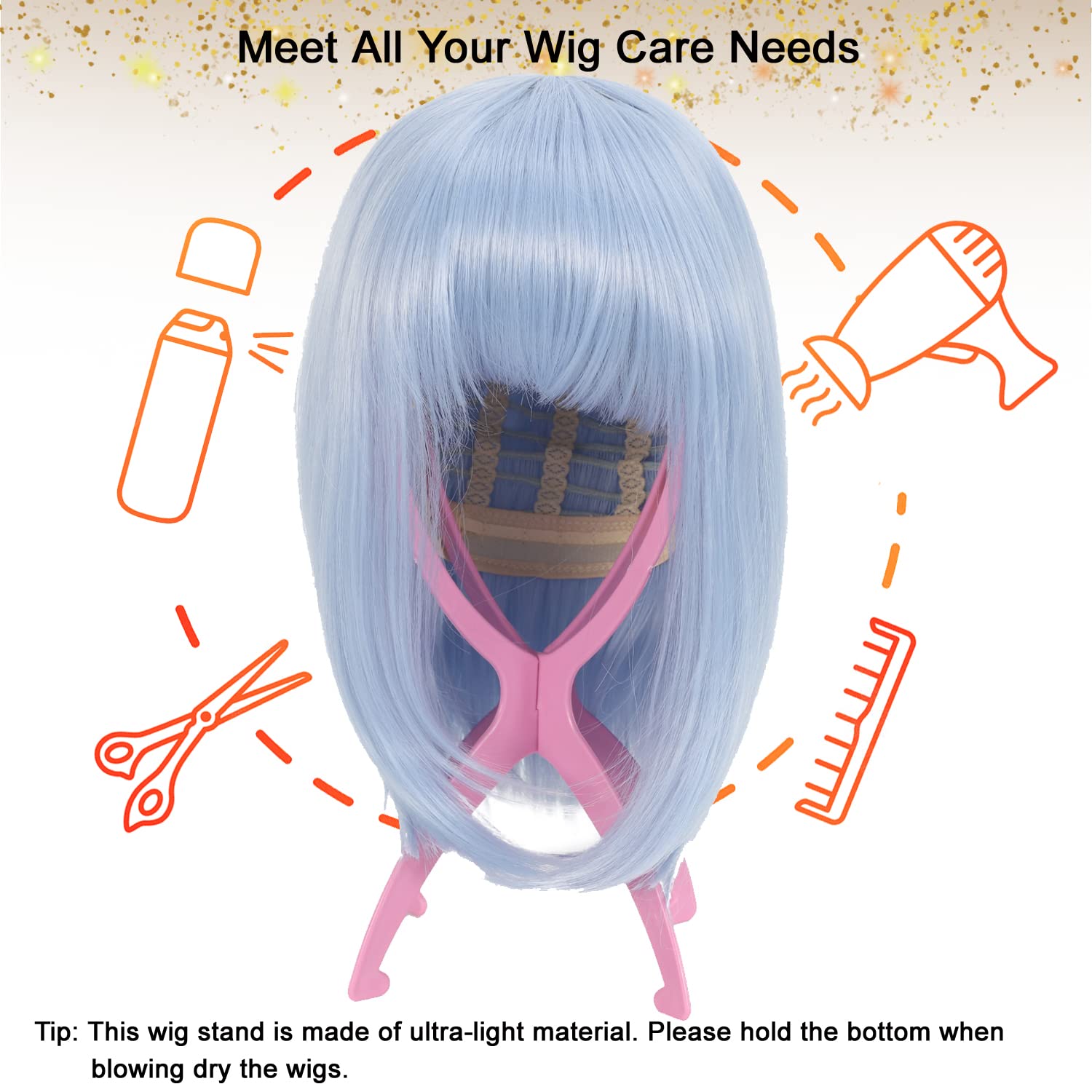 MISSUHUI Wig Stand Wig Holder, Short Wig Stand Portable Wig Head Stand, Collapsible Wig Holder for Multiple Wigs, Wig Display Stand Tool Travel Wig Stand (2Pcs Pink)