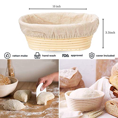 KONGDY Banneton Bread Proofing Basket 2 Pack 10 Inch Oval Bread Proofing Basket, Sourdough Bread Baking Food Tools for Making Baking Fermentation Food Storage Tools