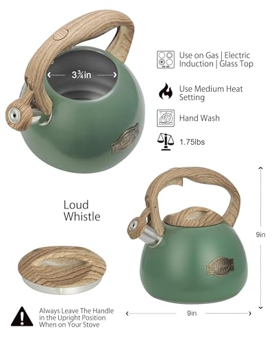 POLIVIAR Tea Kettle, 2.7 Quart Stovetop Tea Kettle, Audible Whistling Teapot, Food Grade Stainless Steel for Anti-Rust, Anti Hot Handle, Suitable for All Heat Sources (JX2022-MN30)