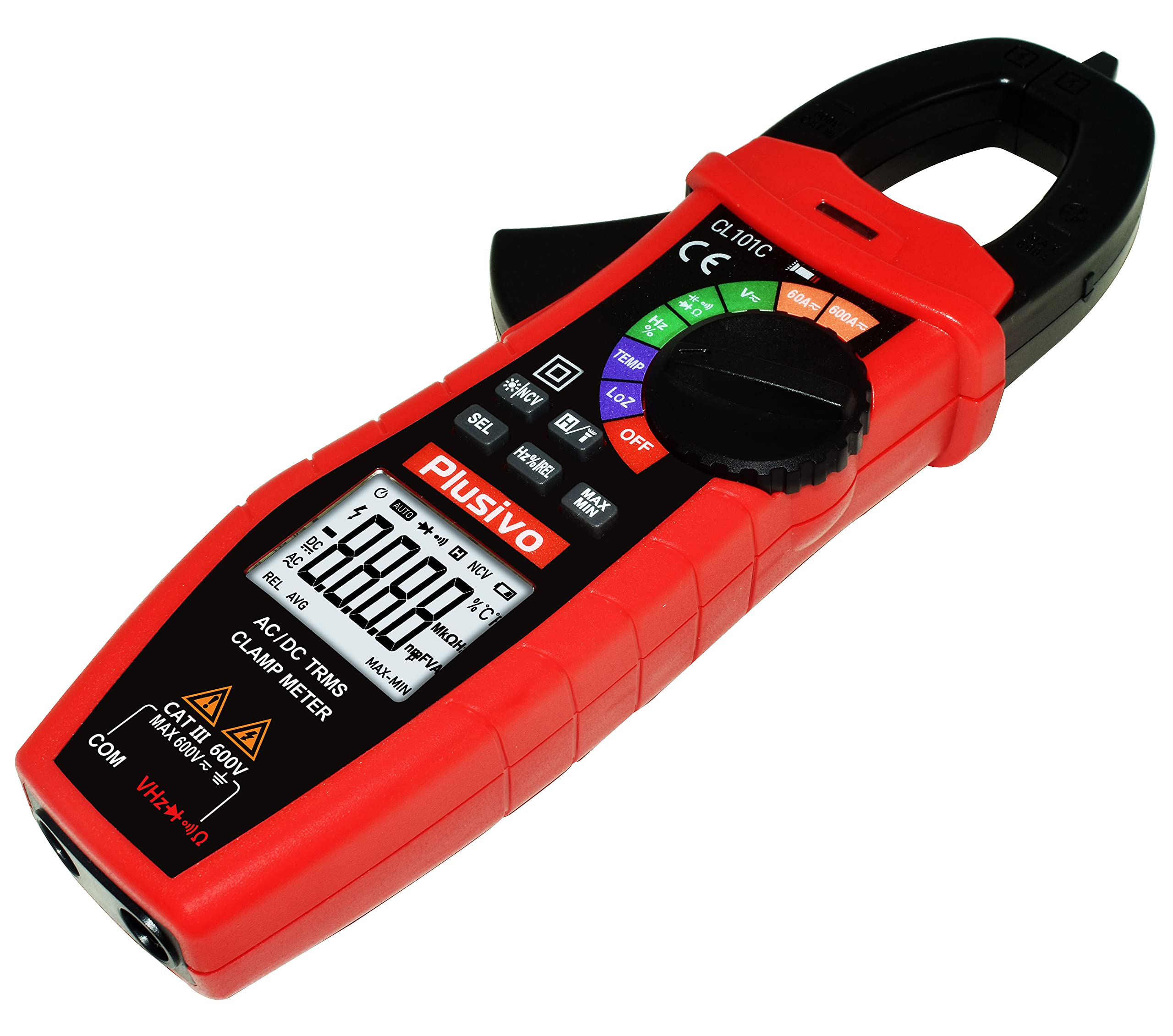 Digital Clamp Meter, Multimeter Voltage Tester Auto-ranging, Measures Current Voltage Temperature Capacitance Resistance Diodes Continuity (AC/DC Current Clamp Meter) from Plusivo