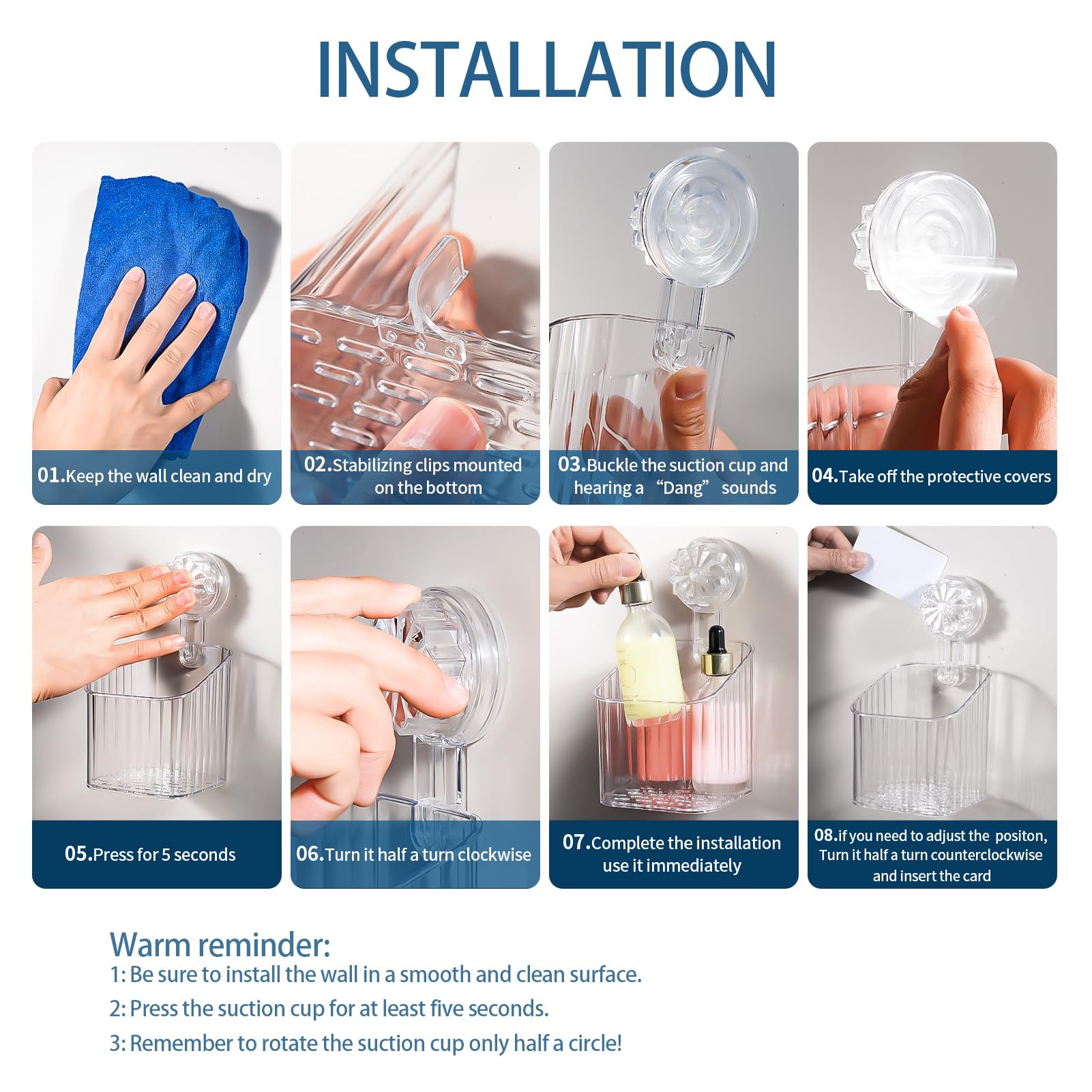 starogegc Suction Cup Shower Caddy, 6Pack Large Capacity Shower Shelves, No Drill Bathroom Shower Organizers, Removable Shower Organizer, Soap Dish and Hooks for Wall, Bathroom, Kitchen, RV