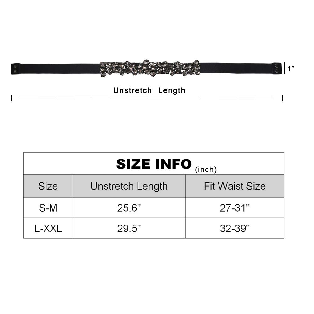 Dorchid Women Rhinestone Belt Crystal Sparkly Elastic Thin Belts for dressy Lady Black L