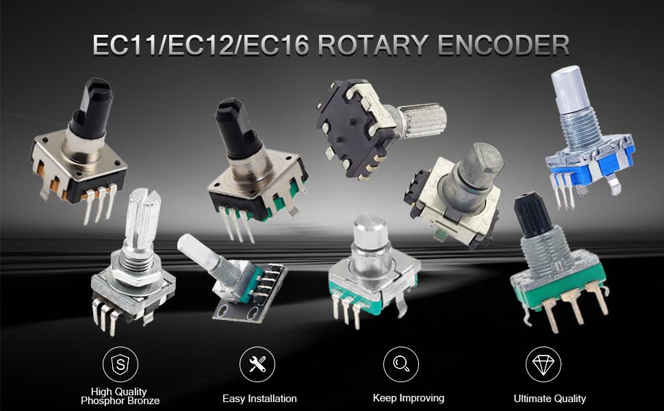 Fielect 5Pcs EC11 Rotary Encoder Code Switch 10mm Shaft Digital Potentiometer 7 Pins