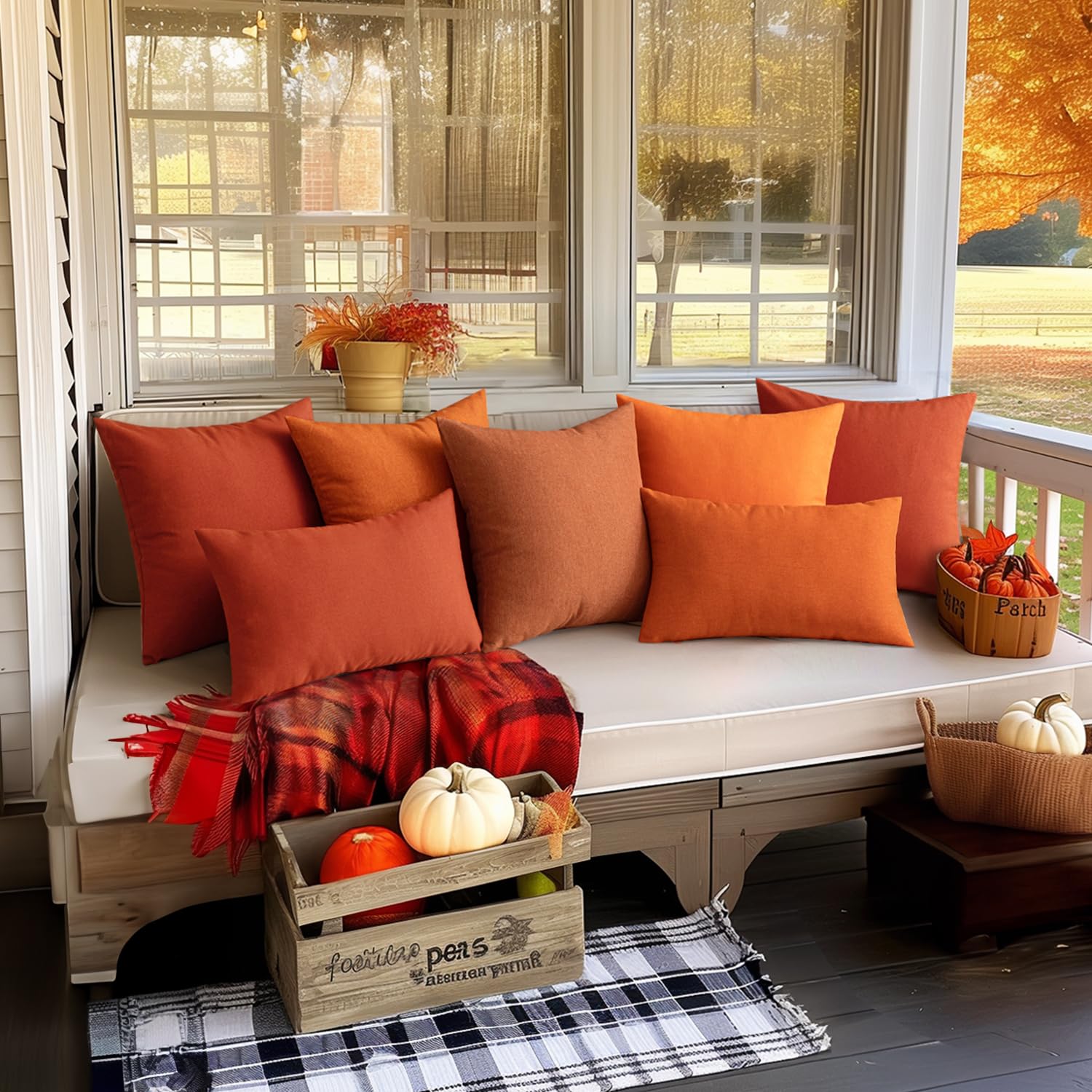 MIULEE Fall Pack of 2 Decorative Outdoor Solid Waterproof Throw Pillow Covers Polyester Linen Garden Farmhouse Cushion Cases for Patio Tent Balcony Couch Sofa 24x24 inch Burnt Orange