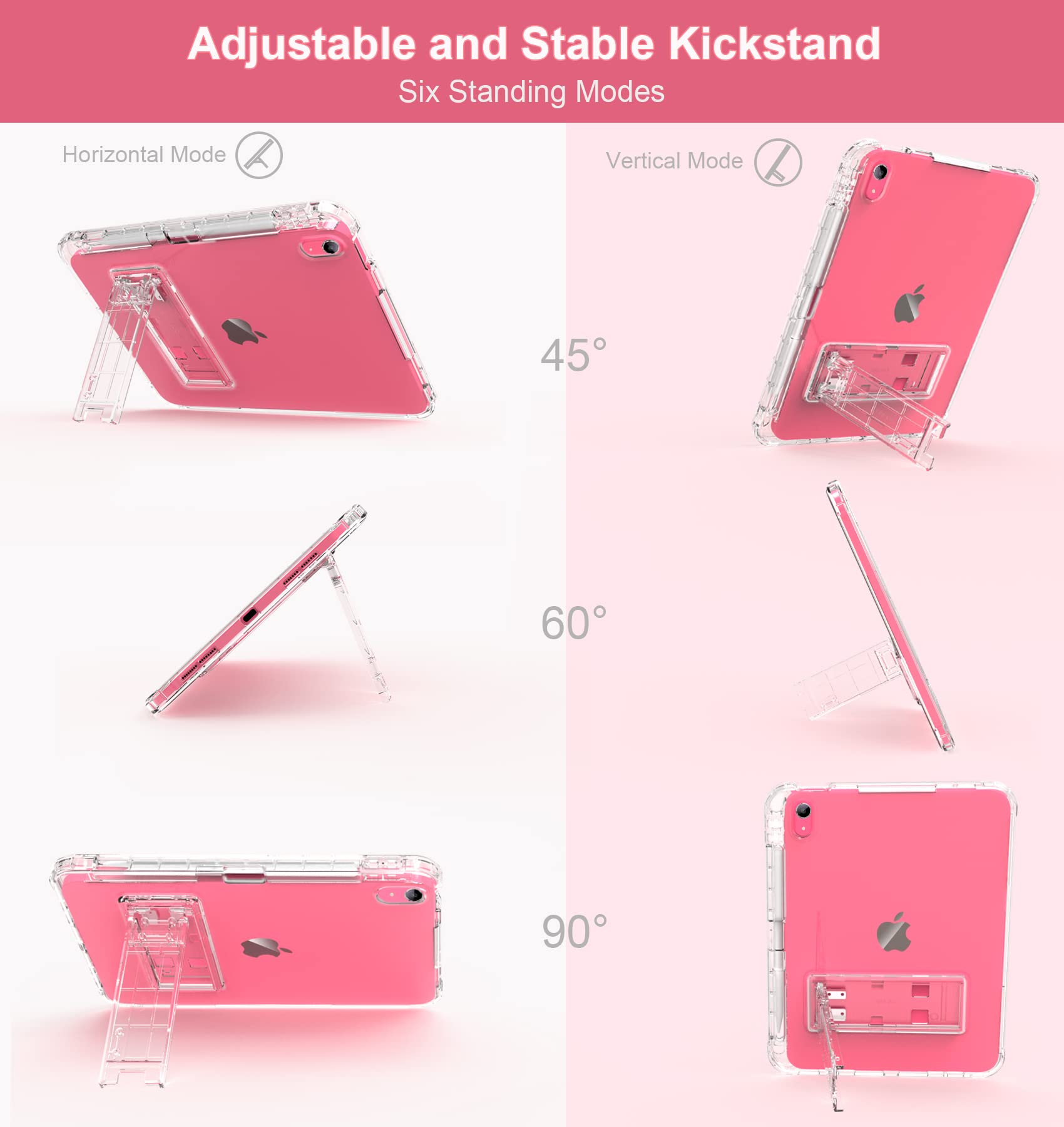 iPad 10th Generation Case, CCMAO iPad Case 10th Generation 2022 10.9 Inch with Screen Protector & Pencil Holder & Kickstand, Crystal Transparent Back Heavy Duty Shockproof Protective Cover, Clear