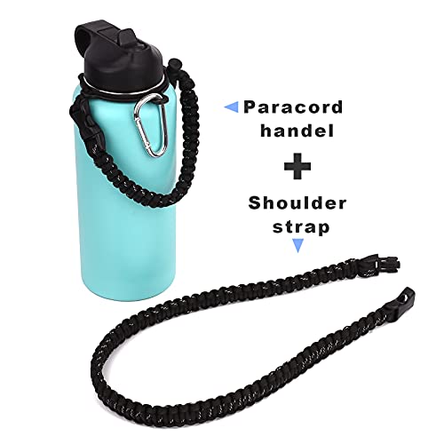 Wongeto Paracord Handle with Shoulder Strap Compatible with Hydro Flask Wide Mouth Water Bottles 12oz - 64 oz,Water Bottle Strap for Walking Biking Hiking Camping(Black 1)