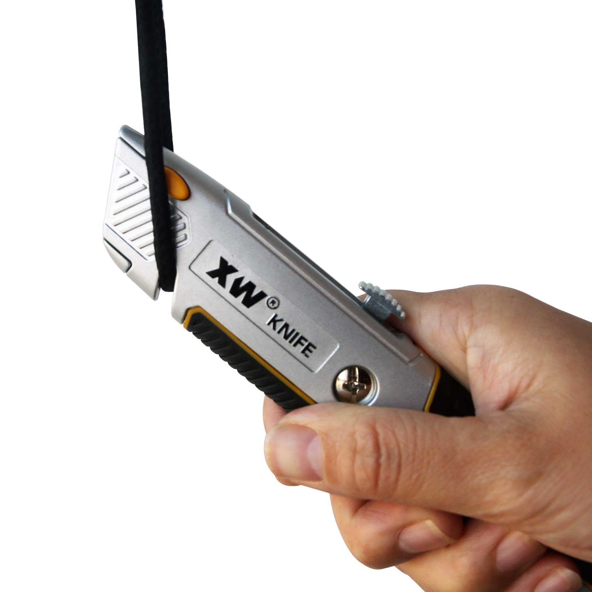 XW Retractable Utility Knife, Heavy Duty Zinc Alloy Box Cutter with 4 Spare Blades