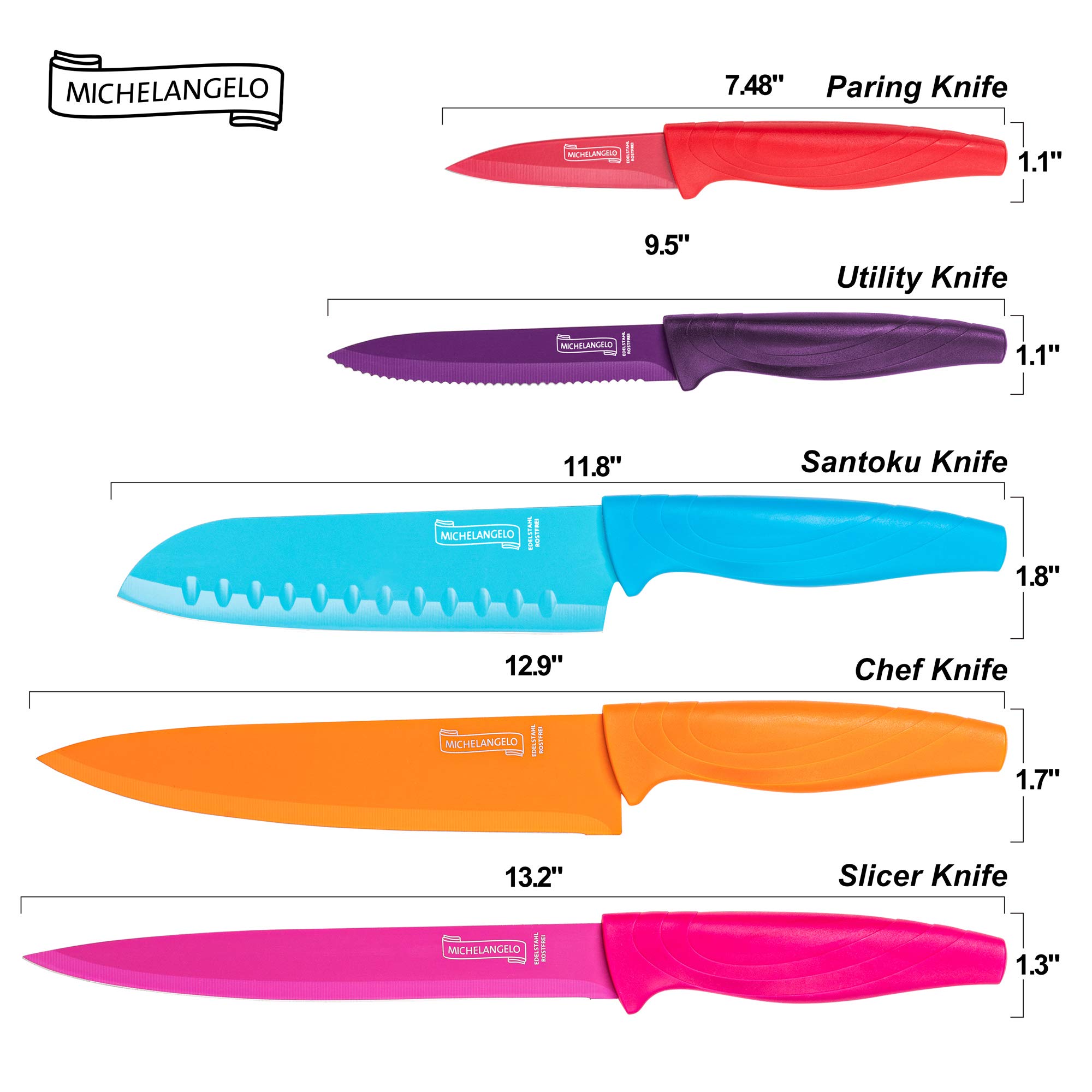 MICHELANGELO Knife Set, Sharp 10-Piece Kitchen Knife Set with Professional Chef Knife 8 Inch Pro, German High Carbon Stainless Steel Knife with Ergonomic Ha