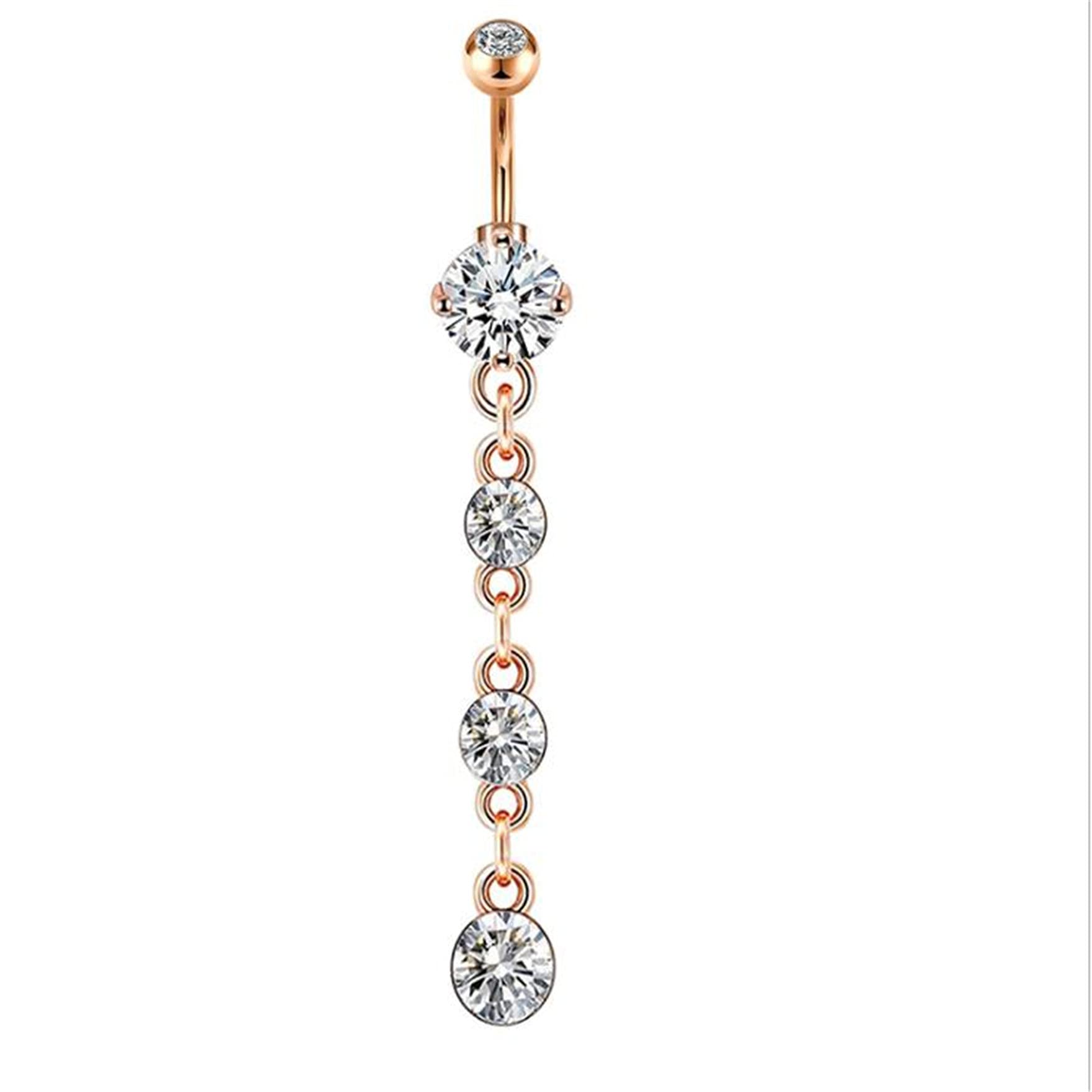 FENGGUO Surgical Steel Dangle Belly Button Rings, Clear Navel Rings Belly Rings Belly Piercing for Women Belly Piercing(Gold)