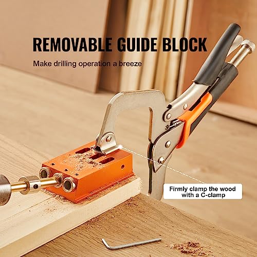 VEVOR 34 Pcs Pocket Hole Jig Kit, Adjustable Versatile Pocket Hole Jig with Toolbox,11" C-clamp, Fixture, Step Drills, Wrenches, Drill Stop Rings, Square Drive Bits-Gifts for Him